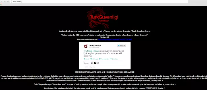 De eigen website van het Syrian Electronic Army is gehackt door een Turkse hacker 10025_1