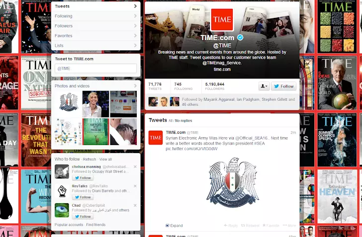 Уліковы запіс часопіса TIME у твітэры ўзламаны Сірыйскай электроннай арміяй