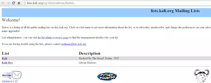 KALI Linux Mailing List Webhusaiti Yakabiwa neLibyan Hackers
