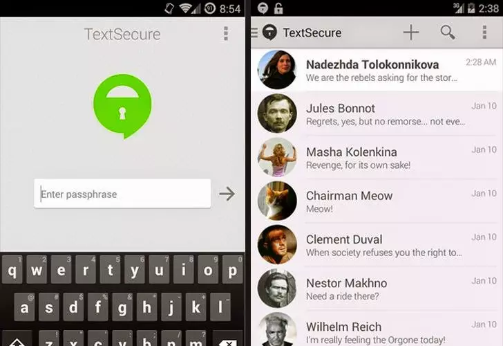 د TextSecure شخصي میسنجر د نامعلوم کلیدي شریک برید لپاره زیان منونکی