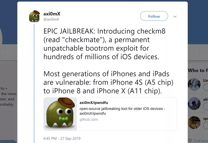 黑客為所有 iOS 設備、iPhone 4s 到 iPhone X 發布“不可修補”越獄 10854_2
