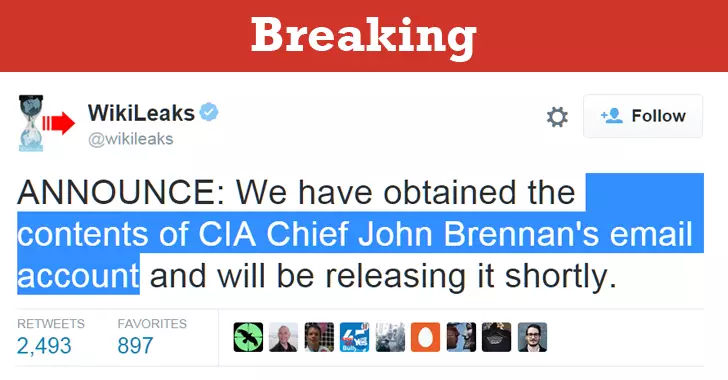WikiLeaks merr emailet e hakuara të drejtorit të CIA-s dhe planifikon t'i publikojë ato së shpejti