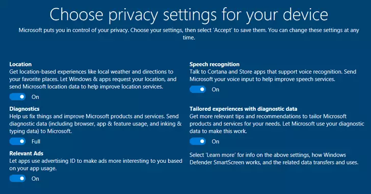 configuração de privacidade do windows 10