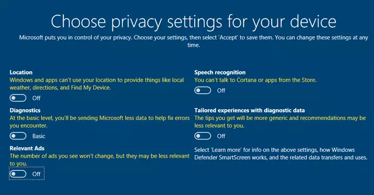 configuração de privacidade do windows 10