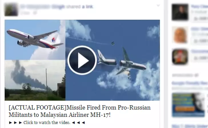 'Muqaalka Dhabta Ah Ee Duulimaadka Malaysiya MH 17 Oo La Soo Riday' Facebook Spam Faafinaya Malware