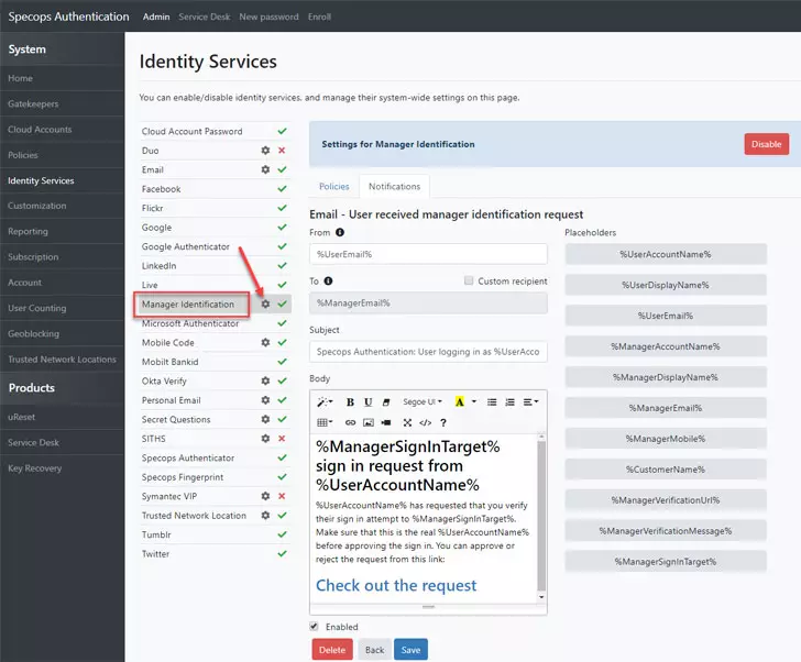 Manageridentificatie configureren in Specops uReset