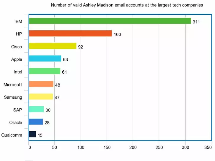 Бул жерде Эшли Мэдисон абдан популярдуу болгон 10 чоң технологиялык компаниялардын тизмеси