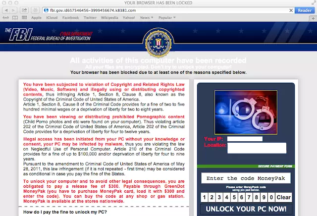 FBI тематик Mac OS X Ransomware Зыянлы программа 300 $ штраф таләп итә