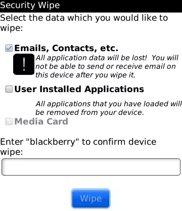 セキュリティ ワイプで BlackBerry スマートフォンを保護する