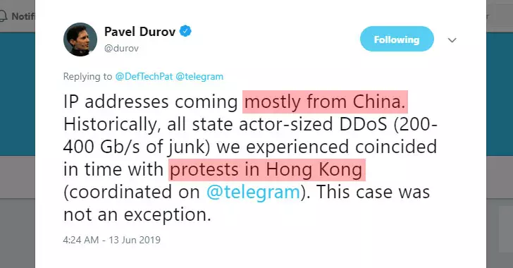 hong kong telegramma di protesta attacco ddos