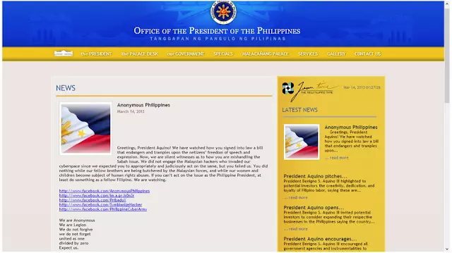 Ang website ng Pangulo ng Pilipinas ay sinira ng Anonymous Hackers 2416_1