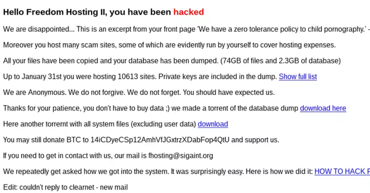 Anonymer Hacker hat über 10.000 Dark Web Sites lahmgelegt; Durchgesickerte Benutzerdatenbank