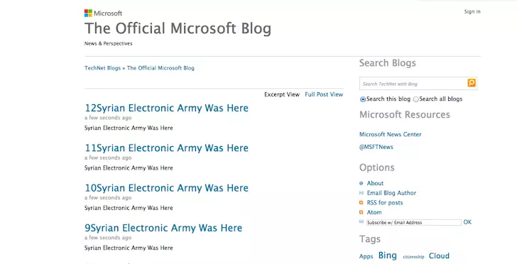 Microsoft Resmi Blogu ve Twitter hesabı Suriye Elektronik Ordusu tarafından hacklendi