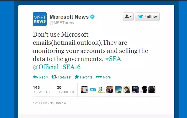 Microsoft Offiziell Blog an Twitter Kont gehackt vun Syrian Electronic Army