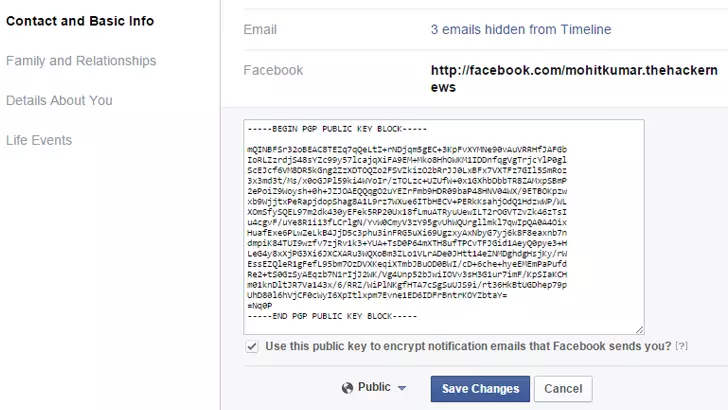 មុខងារថ្មីរបស់ Facebook លើកទឹកចិត្តអ្នកប្រើប្រាស់ឱ្យប្រើ PGP Key សម្រាប់ទំនាក់ទំនងដែលបានអ៊ិនគ្រីប