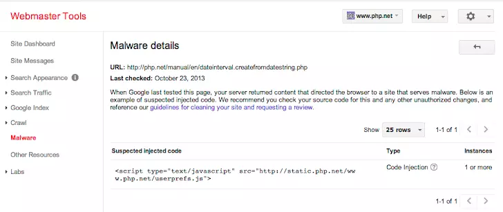 Google entdeckt Malware op PHP.net Websäit; Flagged als 'Verdächteg' Site 8032_2