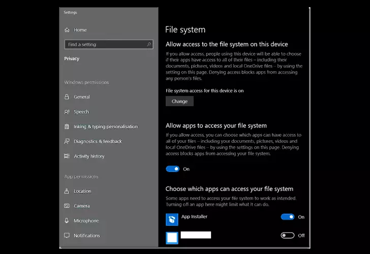 mga setting ng pahintulot ng windows 10 app